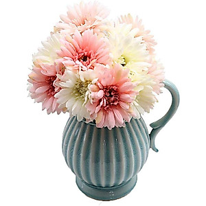 BigOtters Fake Daisy Fake Flowers, 14PCS Faux Gerbera Daisies African Silk Daisy Flowers Artificial for Wedding Bridal Bouquet Party Home Kitchen Decor(Pink and White)
