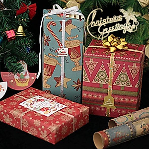 SmoTecQ Christmas Gift Wrapping Paper, Made from Recycled Kraft Paper, 10 Pack 70X50CM Folded Sheets with 10 Gift Tags