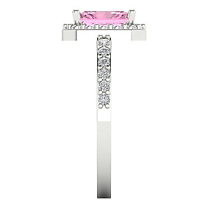 Clara Pucci 2.04ct Emerald Cut Solitaire with Accent Halo Pink Diamond VVS1 Designer Modern Statement Ring Solid 14k White Gold