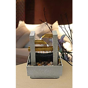 Nature's Mark 8" H Cascading Bamboo Tabletop Water Fountain with Natural River Rocks and LED Lights (Power Cord Attached)