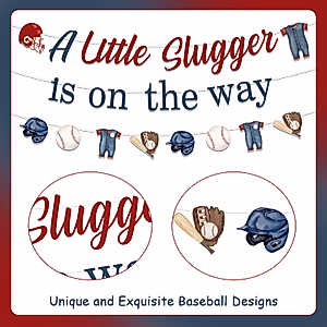 Balterever Baseball Baby Shower Decorations Banner Little Slugger Is On The Way Banner Baseball Theme Garland Baseball Theme Party Supply Hanging Wall Banner Decor for Baby Shower Baby Boy Sport Fan