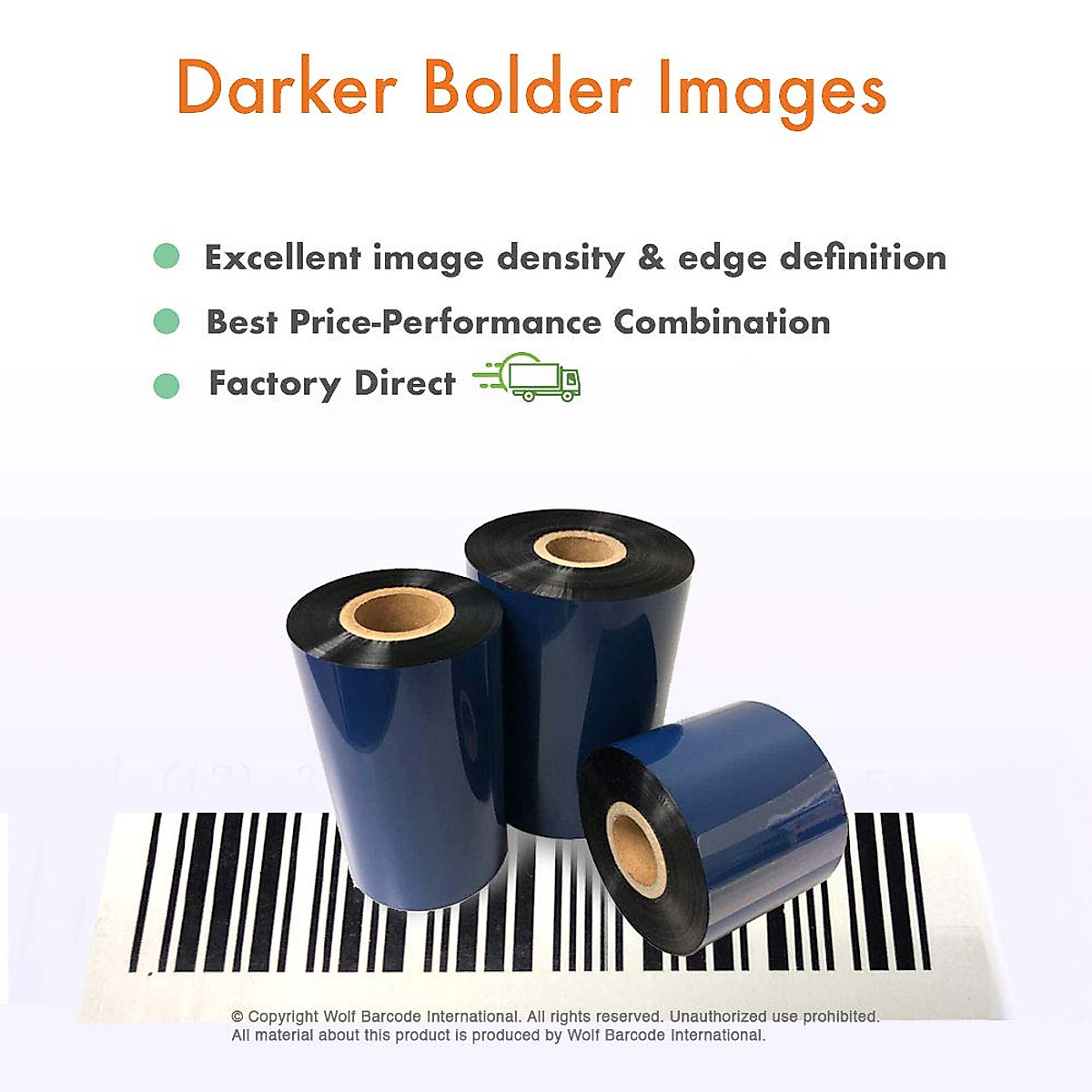 12 Rolls Wolfbarco 1.57" x 1476' (40mm x 450m) Black Premium Resin-Enhanced Wax Thermal Transfer Ribbon Compatible with Zebra,TEC, INTERMEC,Citizen,TSC,GODEX,ARGOX Printers