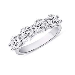 Beverly Hills Jewelers 2 Carat Round Brilliant Cut Moissanite Four Stone Wedding Band Ring for Women I 14k White Gold Ring (G-H, VS, cttw, DEW) Promise Anniversary Ring Size 8 Made in USA