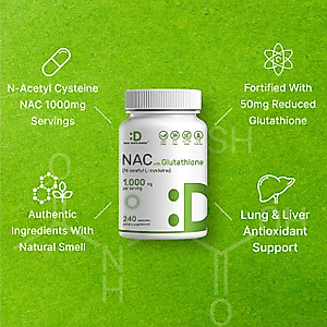 Deal Supplement NAC Supplement (N-Acetyl Cysteine) 1,000mg Per Serving with Reduced Glutathione, 240 Capsules – Antioxidant Support for Immune Health, Lung, & Liver Function