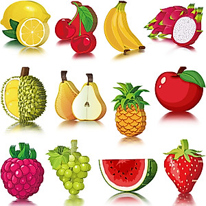 48 Pcs Tutti Frutti Party Colorful Fruit Cutouts Lemon Cutout Strawberry Pineapple Apple Watermelon Grape Cutout for Classroom Bulletin Board Wall Tropical Fruit Hawaiian Luau Beach Summer Party Decor