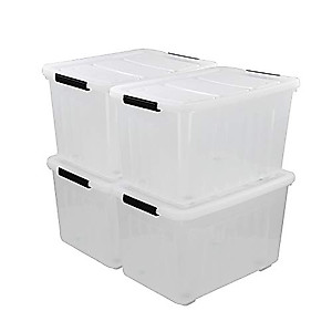 Callyne 70 L Clear Plastic Large Storage Box with Wheels, Set of 4