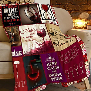 Red Wine Blanket Women Gifts Grapes Throw Blankets Plush Cozy Flannel Fleece Ultra Soft Fuzzy Party Blanket for Girls Men Boy Kids Adult 50"X40"