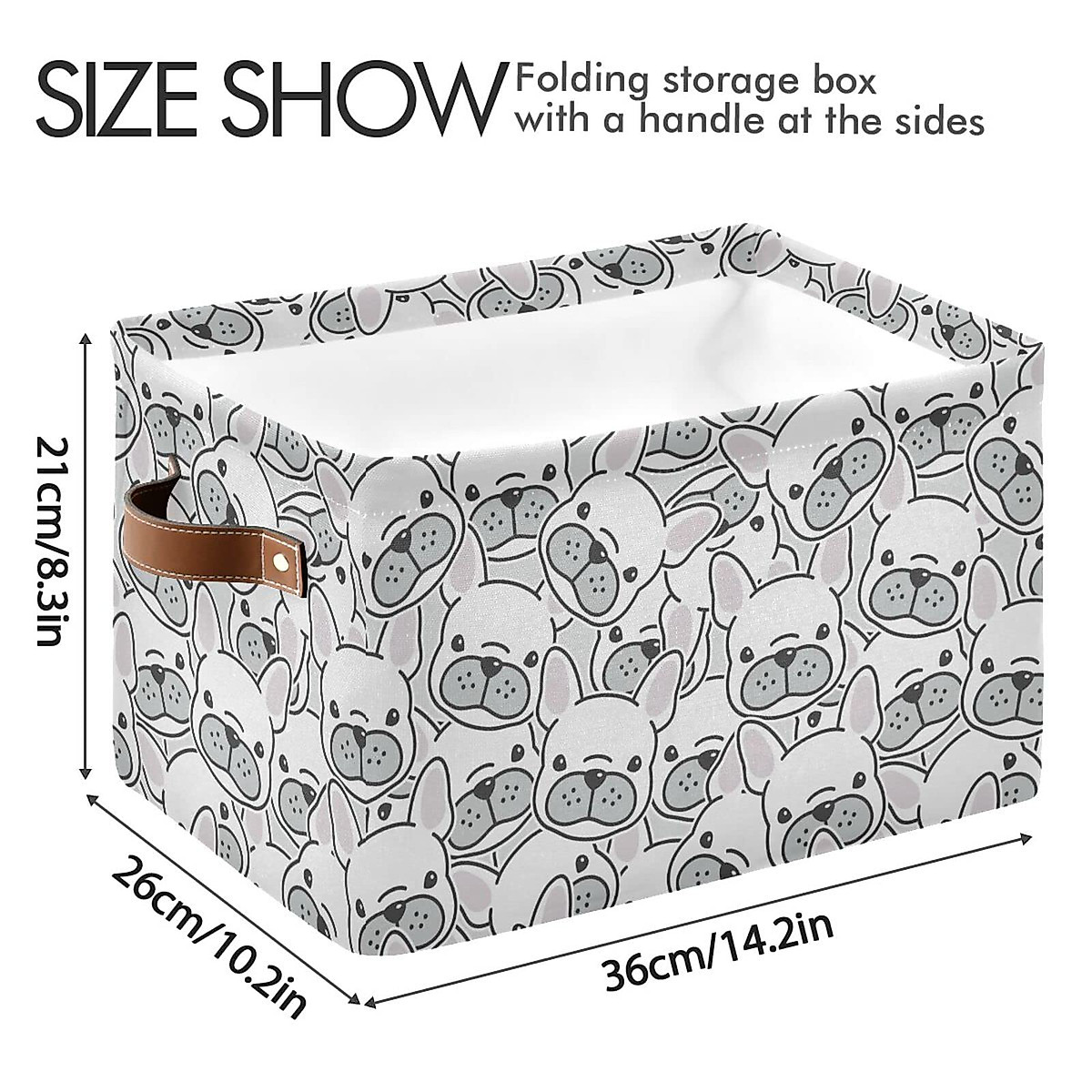 Qilmy French Bulldog Storage Basket Large Foldable Storage Box Organizer Bins with Handles for Closet Nursery Bedroom Home Office