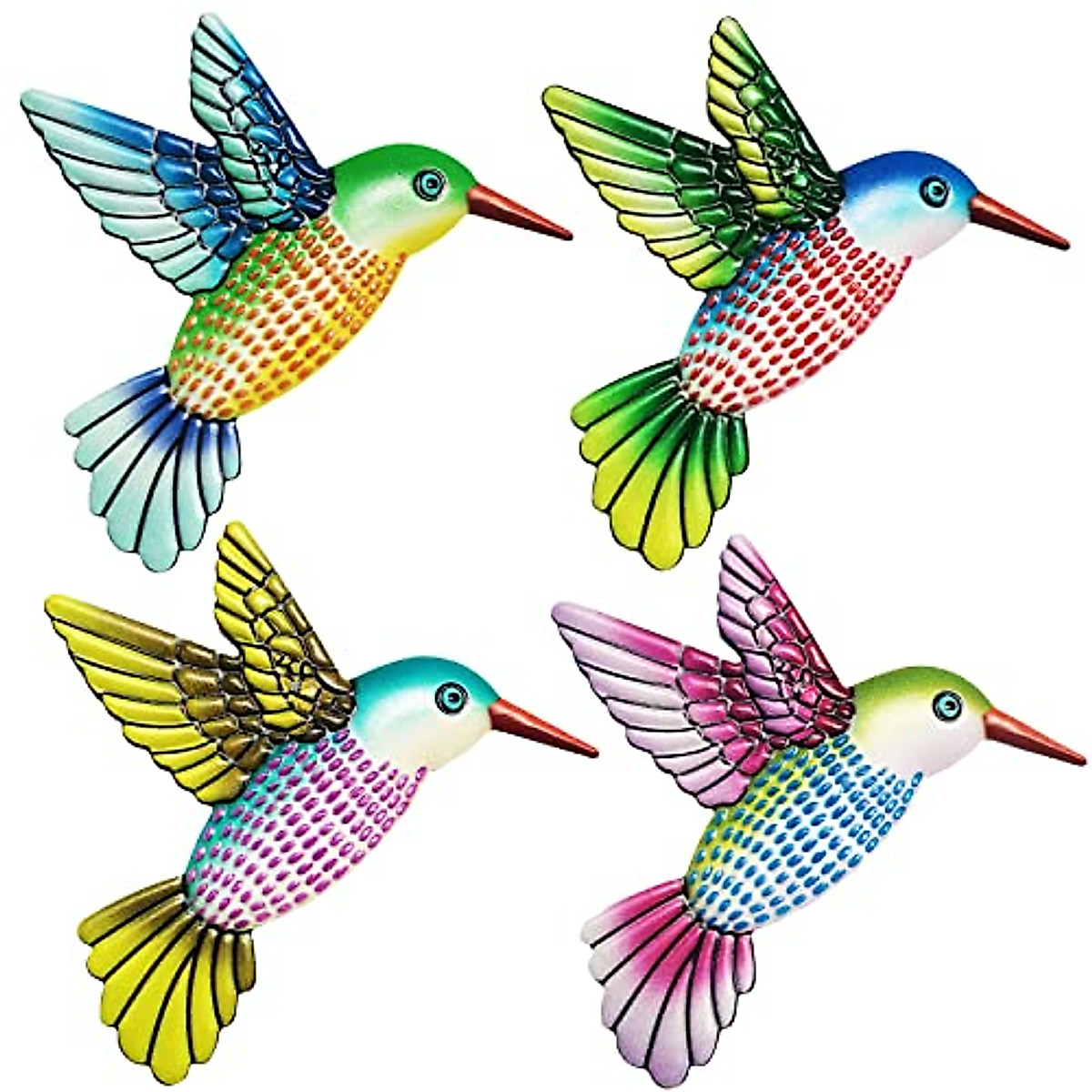 Cruis Cuka Metal Wall Art Garden Decor Mini Cute Hummingbird Wall Sculpture Fence Decorations for Outside 5.3 * 4.7" - Set of 4