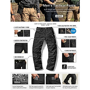 CQR Men's Flex Ripstop Tactical Cargo Pants, Water Resistant Stretch, Lightweight EDC Hiking Work Pants, Dura Flex Mag Pocket, Black, 38W x 30L