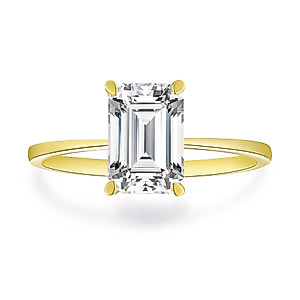 espere 2 Carat Emerald Cut Moissanite Engagement Ring Classic Engagement Ring Solid Gold Plain Ring Band 14K Yellow Gold Bridal Ring Stackable Wedding Ring (4)