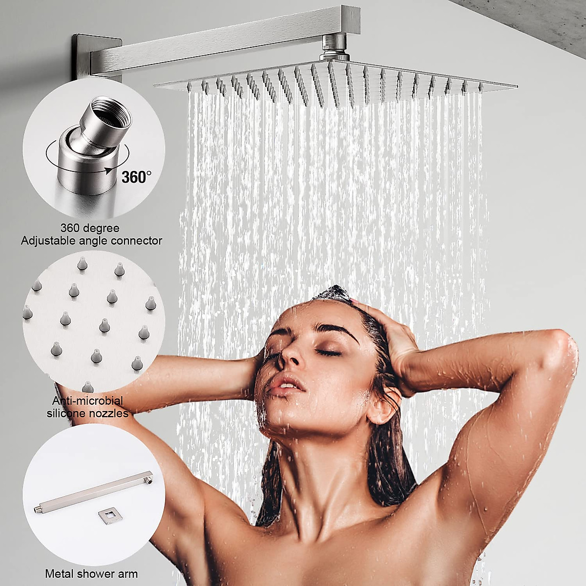HGN 10 Inches Bathroom Rain Shower Combo Set Wall Mounted Rainfall Brushed Nickel Shower Head System Rough-in Valve Body and Trim Included