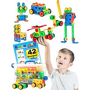 Brickyard Building Blocks STEM Toys - Educational Building Toys for Kids Ages 4-8 with 163 Pieces, Tools, Design Guide and Toy Storage Box, Easter Basket Stuffers Gift for Boys & Girls