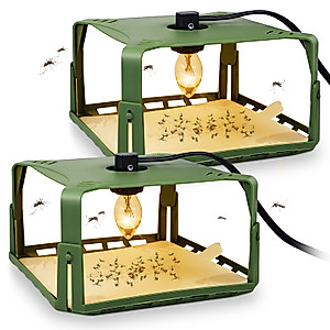 Flea Trap Indoor 2Pcs,Flea Strap Flea Killer Trap Pad Bed Bug Trap with 2 Glue Discs Odorless flea Light Bulb for Inside Your Home Like Fleas,Flies,Mosquitoes,Gnats,Moths