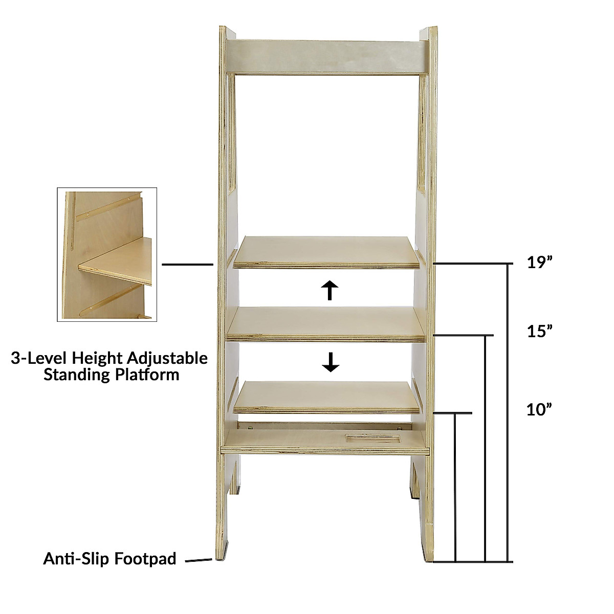 Height Adjustable Kids Kitchen Step Stool with Black and White Activity Board Learning Stool for Toddler Chef Helper Standing Tower