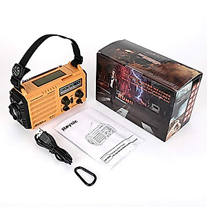 Weather Radio Raynic 5000 Solar Hand Crank Emergency Radio 5 Ways Powered AM/FM/SW/NOAA Weather Alert Portable Radio with Flashlight, Reading Lamp (Yellow)