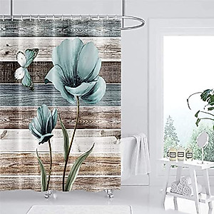 Cnayuep Shower Curtain, Farmhouse Shower Curtains for Bathroom, Rustic Shower Curtain Set Shower Curtains, Teal Floral Bathroom Shower Curtain Sets, Waterproof Bathroom Curtain Bathroom Decor 72"X72"