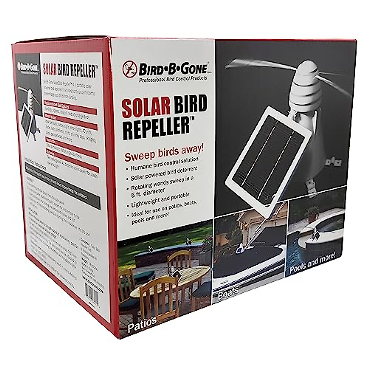 Bird B Gone - Solar Bird Repeller - Spinning Bird Deterrent with Telescoping Arms - Prevents Birds from Landing - Humane Repellent - Portable Design - for Boats, Patios, AC Units, Etc - Solar Powered
