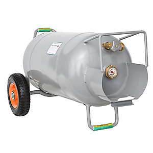 Flame King YSN40HOG 40LB Steel Horizontal & Vertical Propane Tank Cylinder HOG with Dolly Cart Wheels Tables, Fire Pits, Patio Heaters, Barbeques, Lunch, Weed Torch, and Truck Campers, Gray