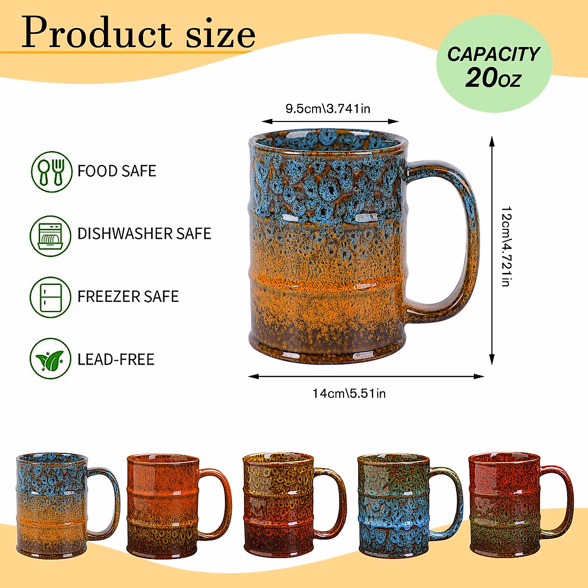 Coffee Mug-Beer Mugs,20 Oz Coffee Cups Ceramic Tea Cup Large Coffee Mug for Office and Home - Dishwasher and Microwave Safe Novelty Coffee Mugs, 1pcs. (Green)