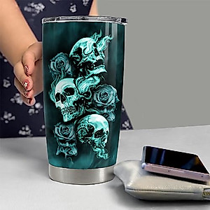 SANDJEST Skull Tumbler 20oz Gift for Men Women Stainless Steel Vacuum Insulated Coffee Travel Mug Cup Gothic Tumblers Stuff Gift for Birthday