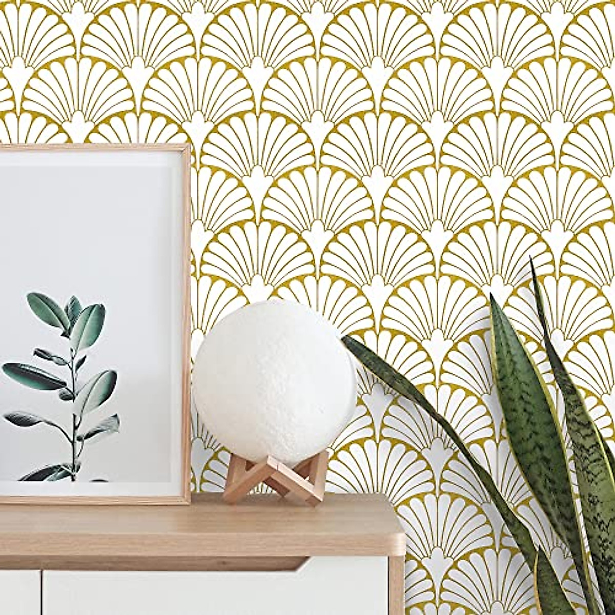 Gold Peel and Stick Contact Paper for Cabinets, Bedroom Boho Modern Self Adhesive Removable Leaf Wallpaper Ginkgo Biloba17.3”×78.8”