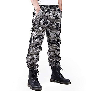 MNXOIA Men Casual Tactical Camouflage Cargo Pants Camo Pattern Army Combat Pants Cotton Work Pockets Military Trousers Gray Camo 31