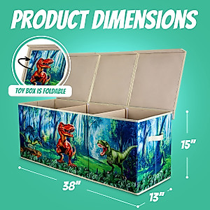 Toy To Enjoy Kids Toy Box - Large Stuffed Animal Storage, Collapsible Toy Chest Bin, Durable Fabric Toy Box for Boys & Girls - Storage Basket with Lid & Removable Inserts, 38x13x15 Inches (Dinosaur)