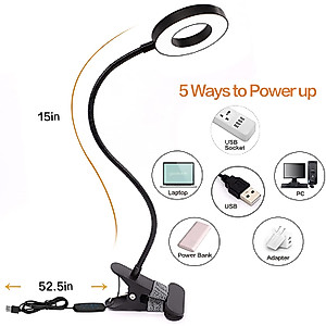 Brokimis Clip on Light LED Reading Book Study Lamp 3 Color Modes 10 Brightness Eye Protection 360° Flexible Gooseneck Student Dormitory Office Desk Lamp at Night in Bed