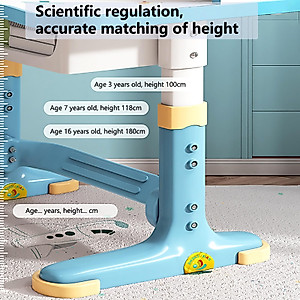 Washranp Kids Functional Desk and Chair Set,Children Learning Desk,Cartoon Pattern,Height Adjustable Height Study Table with Drawer,Desk for Kids with Tiltable Desktop,Storage Drawer for Boys Girls