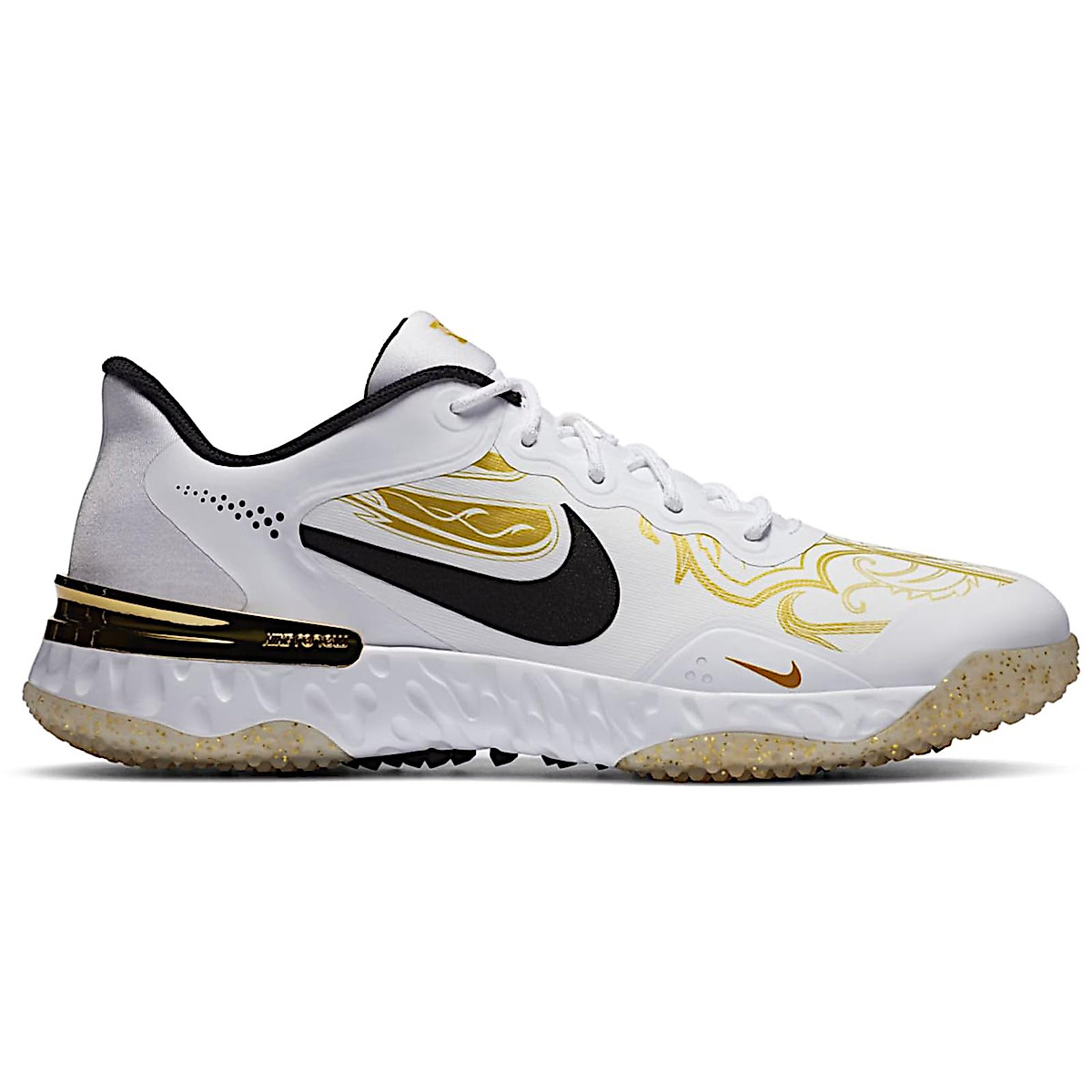 Nike Men's Alpha Huarache Elite 3 Premium Turf Baseball Shoes (10 US, White/Metallic Vivid Gold/Black)