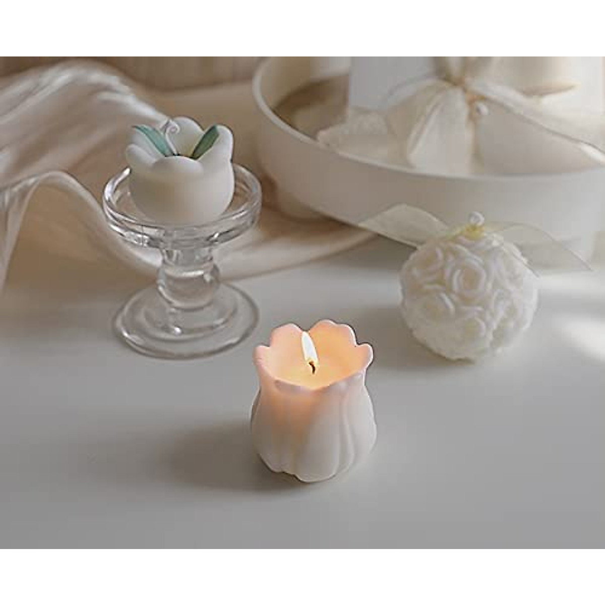 Aroma Candle,120G Tulip Flower Shaped Soy Wax Scented Candle for Table Photo Prop Birthday Gift,Prefect for Meditation Stress Relief Mood Boosting Bath Yoga