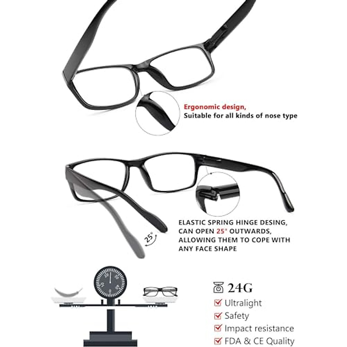 Gaoye 5 Pack Reading Glasses Men, Blue Light Blocking Readers, Mens Prescription glasses, 2.0