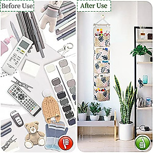 SMFANLIN 2Pcs Over The Door Storage Hanging Bag, Premium Linen Fabric Wall Hanging Storage Organizer with 5 Pockets, Waterproof Hanging Shelves Pocket for Wall Bedroom Bathroom