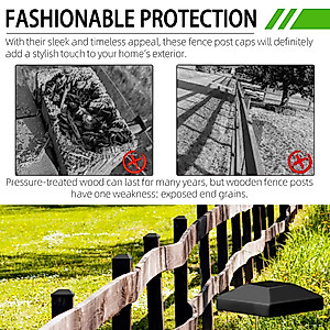 TonGass (6-Pack, Black) 4x4 (3 5/8") Wood Fence Post Caps - Wooden Fence Deck Post Covers - Durable Plastic Water-Proof and UV-Proof - Protect Wooden Fence Poles from Cracking and Rotting