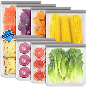 ANZNKU 8 Pack Reusable Gallon Bags, Reusable Food Storage Bags, BPA Free PEVA Reusable Freezer Bags, Dishwasher Safe Silicone Bags Reusable Storage, Leak-proof Reusable Lunch Bags for Kitchen Storage