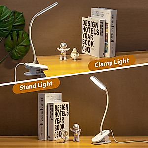 Aigostar Rechargeable Clip on Book Reading Light, Brightness Desk Lamp Touch LED Table Light with 3 Levels Dimmable,Built-in USB Cable,Long Lasting Portable Bed Bedside Clamp Light White