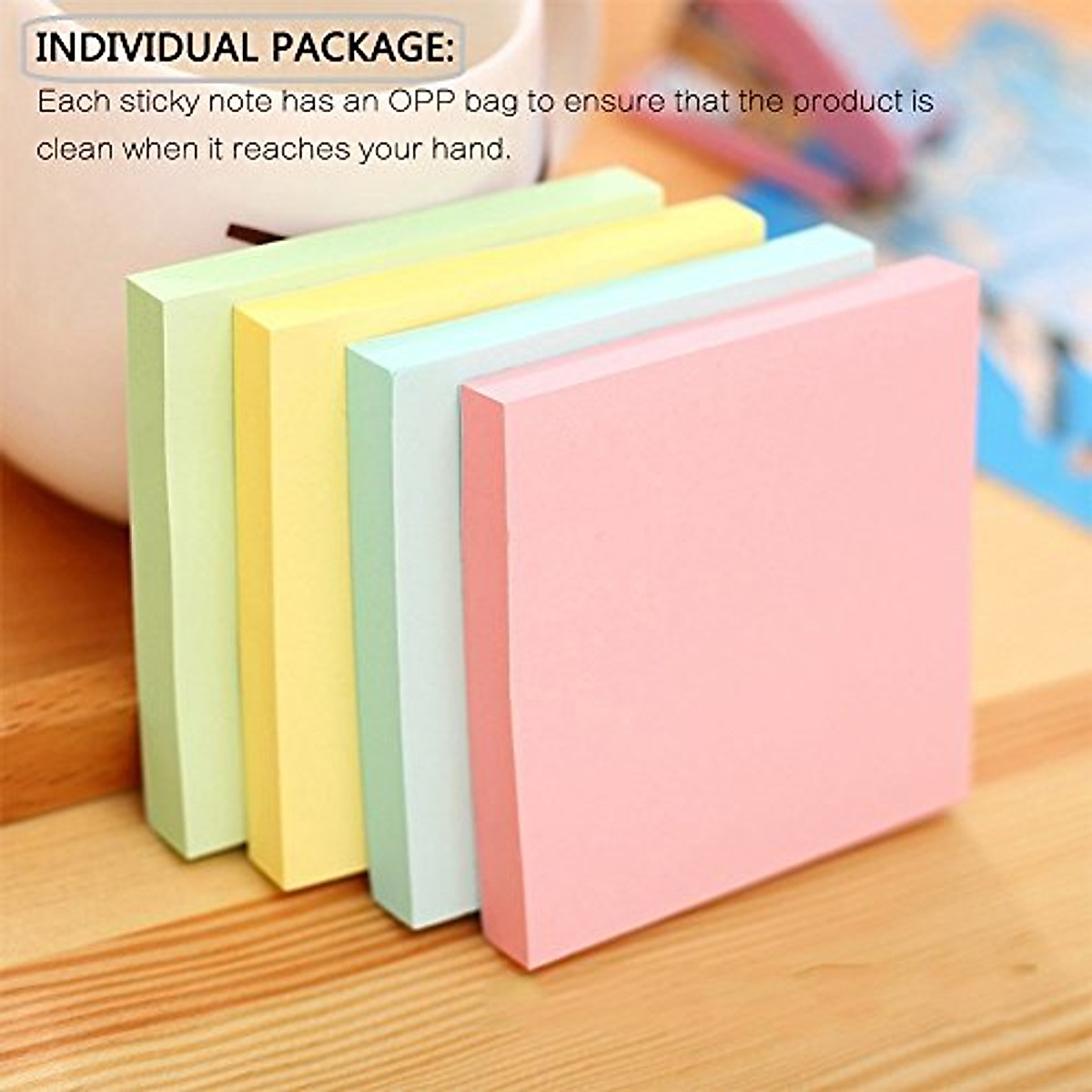 Sticky Notes, Memo Self-Stick 8 Pads/Pack,100 Sheets/Pad, 3 inch X 3 inch, Squares 4 Colors Child Fresh Easy Post