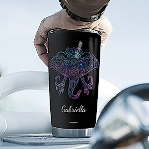 Wassmin Personalized Elephant Tumbler Cup With Lid 20oz 30oz Mandala Elephants Stainless Steel Double Wall Vacuum Insulated Tumblers Coffee Travel Mug Custom Name Birthday Christmas Gifts Men Women
