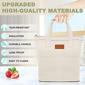 KUBYA Lunch Box for Women, Lunch Bag for Women Men Adult Simple Reusable Lunchbox Insulated Lunchbag Large Capacity Lunch Boxes Cute Cooler, with Food Storage Bags for Work, Office or Picnic (Beige)