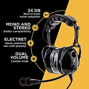 KORE AVIATION KA-1 General Aviation Headset for Pilots | Mono and Stereo Compatibility, Passive Noise Reduction, Noise Canceling Microphone, Gel Ear Seals, Adjustable Headband, Headset Bag