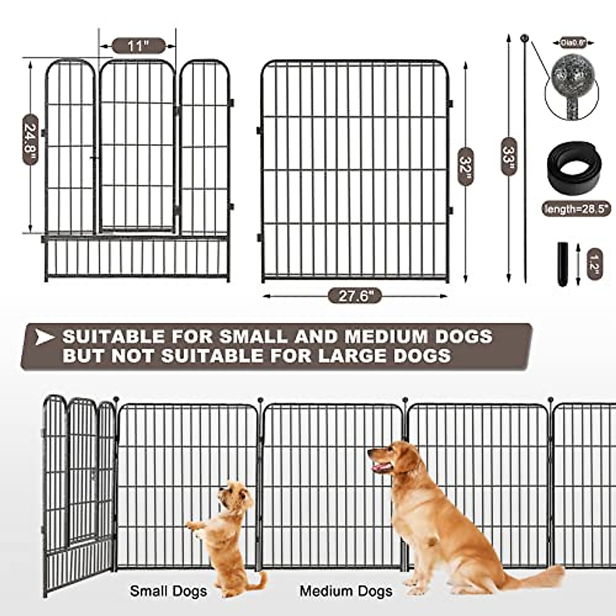 Avocahom Metal Dog Playpen 16 Panel Dog Pen 32Inch Height Exercise Pen w/2 Doors for Small/Medium Dogs Outdoor Indoor RV Yard w/36 Floor Protectors & 8 Straps, Black