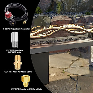 MOFLAME 4 Feet High-Pressure Propane 0-20 PSI Adjustable Regulator Hose Assembly with LP 1/2" Air Mixture Valve for Liquid Propane Fire Pits，Fireplace
