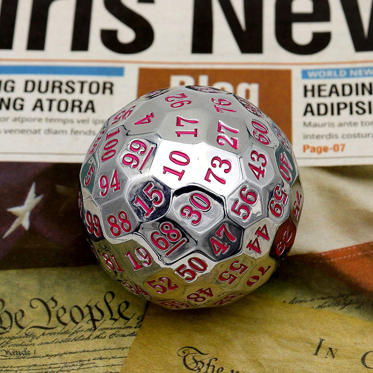 Haxtec D100 Metal Dice 100 Sided Glow in The Dark DND Dice Dungeons and Dragons Pathfinder RPG-Silver Glowing Red Numbers