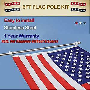 6FT Flag Pole Kit,Stainless Steel Heavy Duty Black American US Flagpole, Rustproof for Outdoor Garden Roof Walls Yard (Without Bracket)