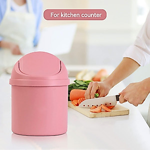 HERCHR Plastic Mini Swing Lid Trash Can, Pink, 6"