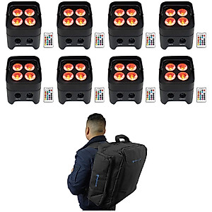 (8) Rockville BEST PAR 50 Rechargeable Par Wash Lights w/Wireless DMX+Backpack