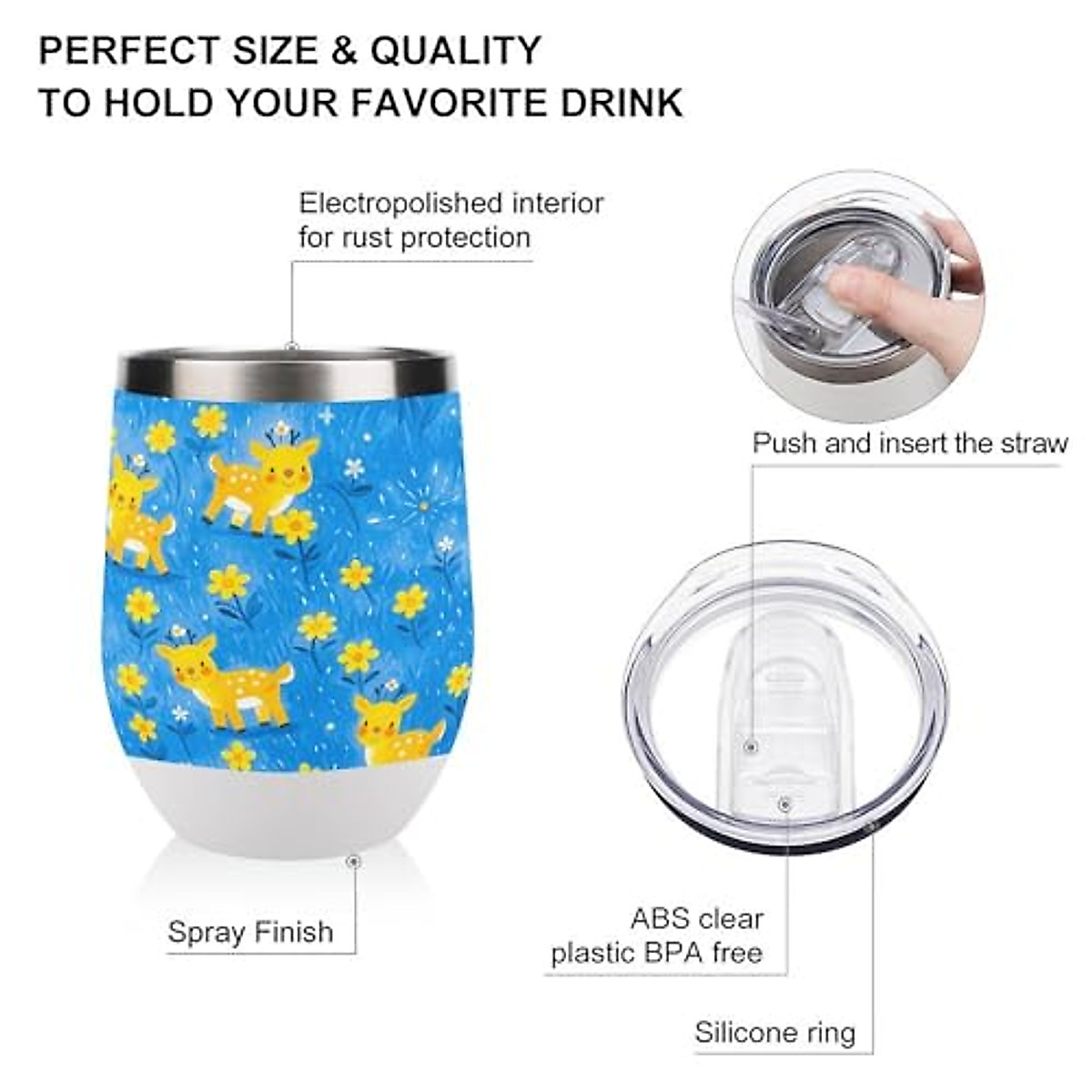 OPTKSNCU 304 Stainless Steel Insulated Cup with Lid, Yellow Sika Deer Print Durable, And Easy to Clean – Ideal for Home, Office, And Gift Giving