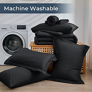 HEVUMYI Queen Comforter Set 7 Pieces, All Season Black Bed in a Bag for Bedroom, Hypoallergenic Ultra Soft Bedding Sets Queen with Black Comforter, Flat Sheet, Fitted Sheet, Pillowcases & Pillow Shams