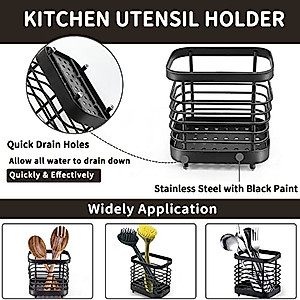 YVMVDV Kitchen Sink Caddy Sponge Holder for Sink, 304 Stainless Steel Sink Caddy Organizer with Drain Pan,Kitchen Organizer Soap Brush Dispenser with Brush Dishrag Holder Rack (Black)